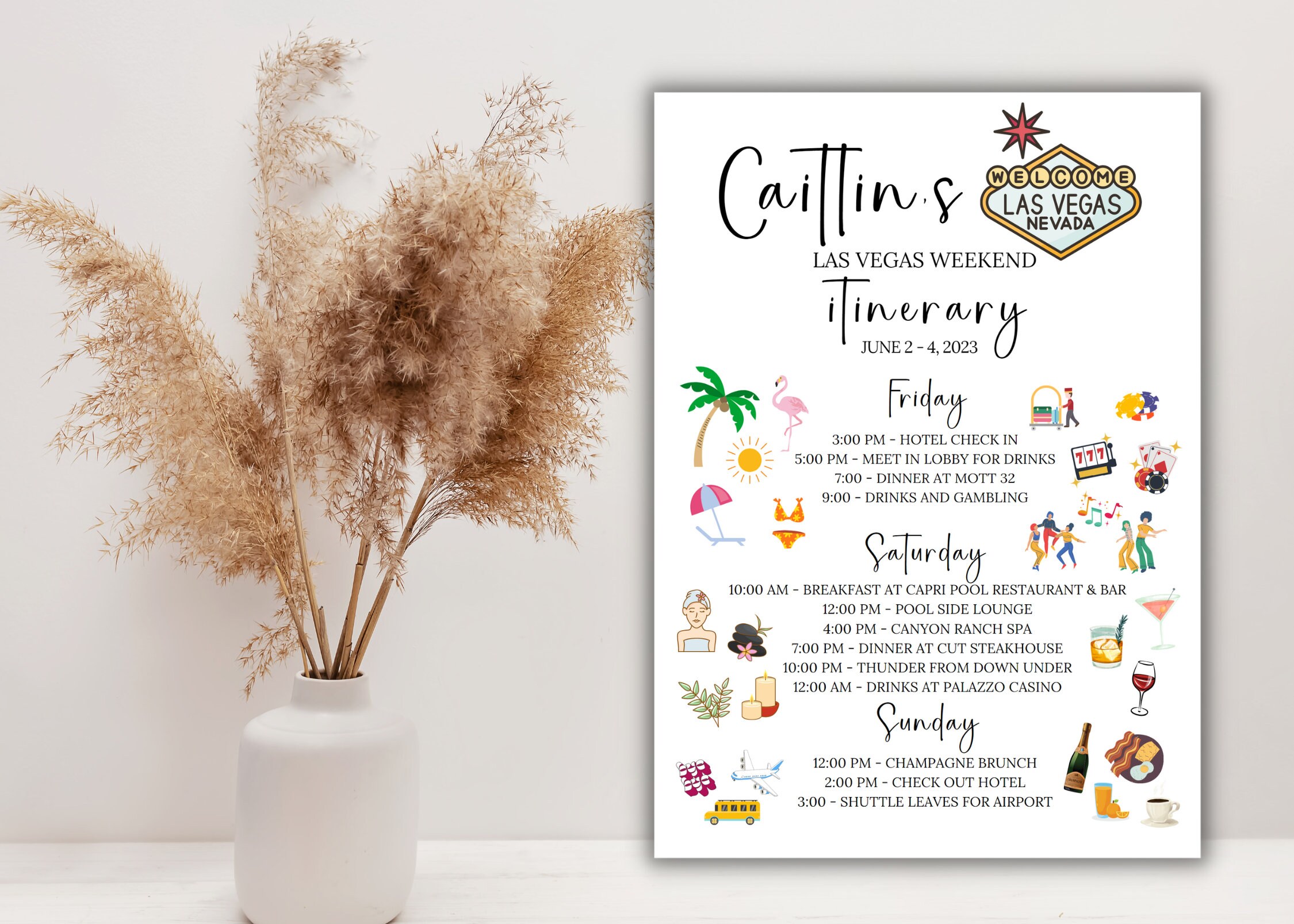 Girls Weekend Get Away Itinerary Bachelorette Party Invite Las Vegas ...