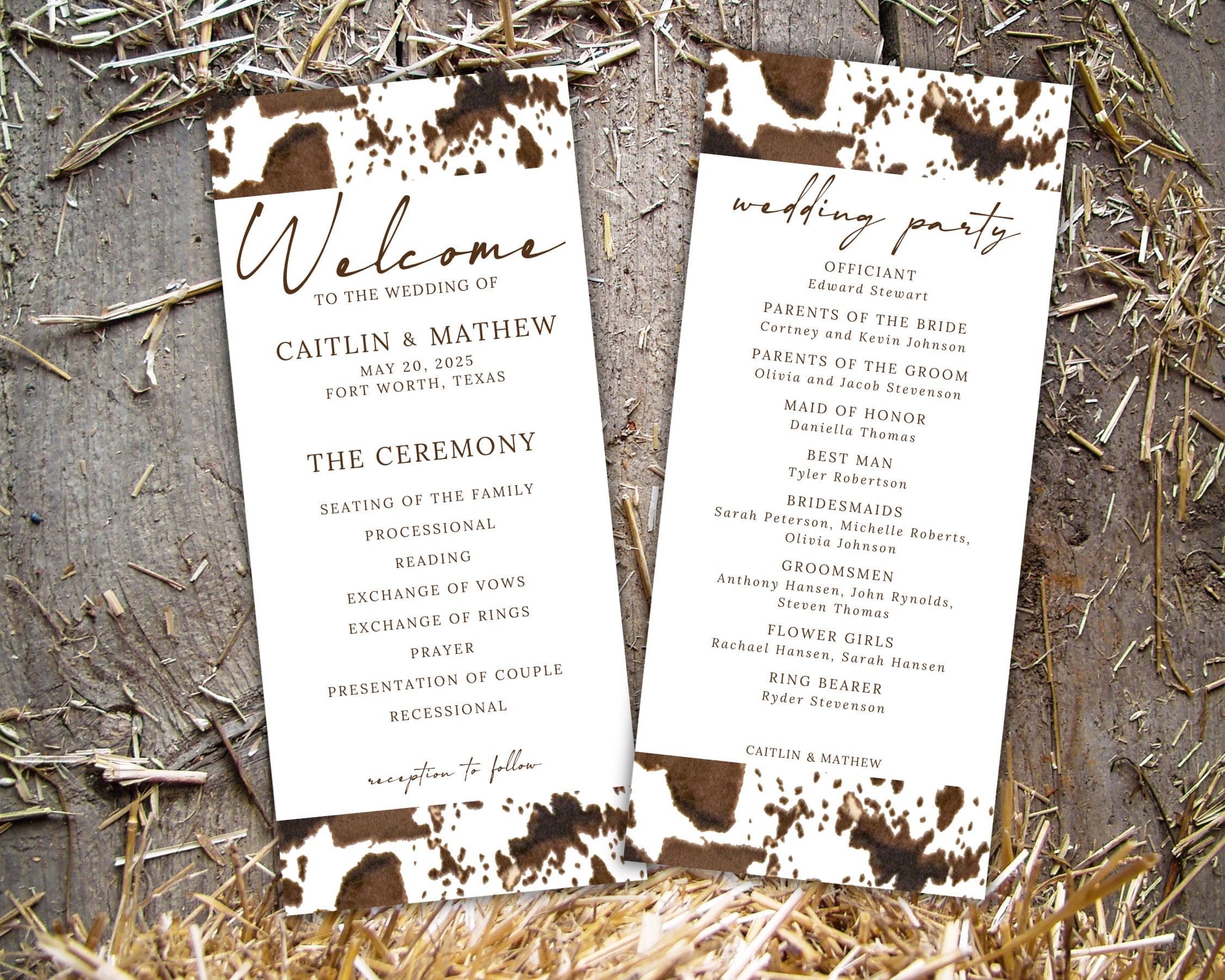 Western Wedding Program Template Cowhide Wedding Decor Country Western ...