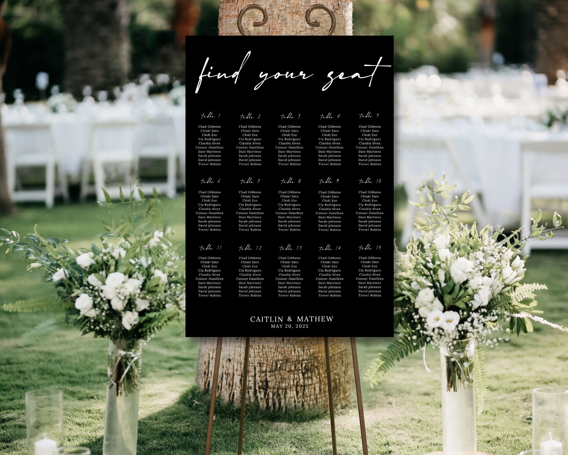 Black Wedding Seating Chart Sign Wedding Photo Table Number Template ...