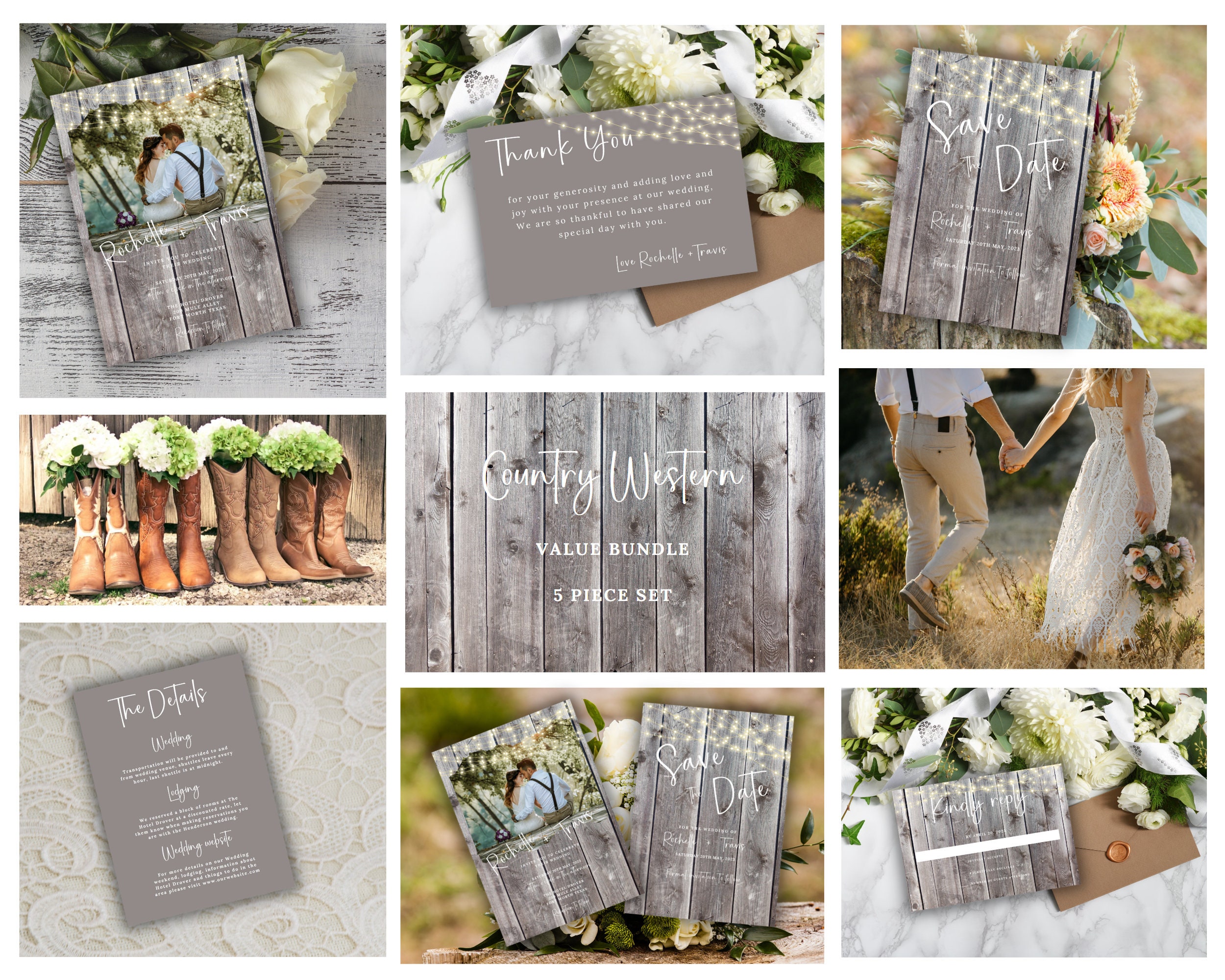 Country Wedding Invitation Set Includes Rsvp Gray Barn Wood Wedding ...