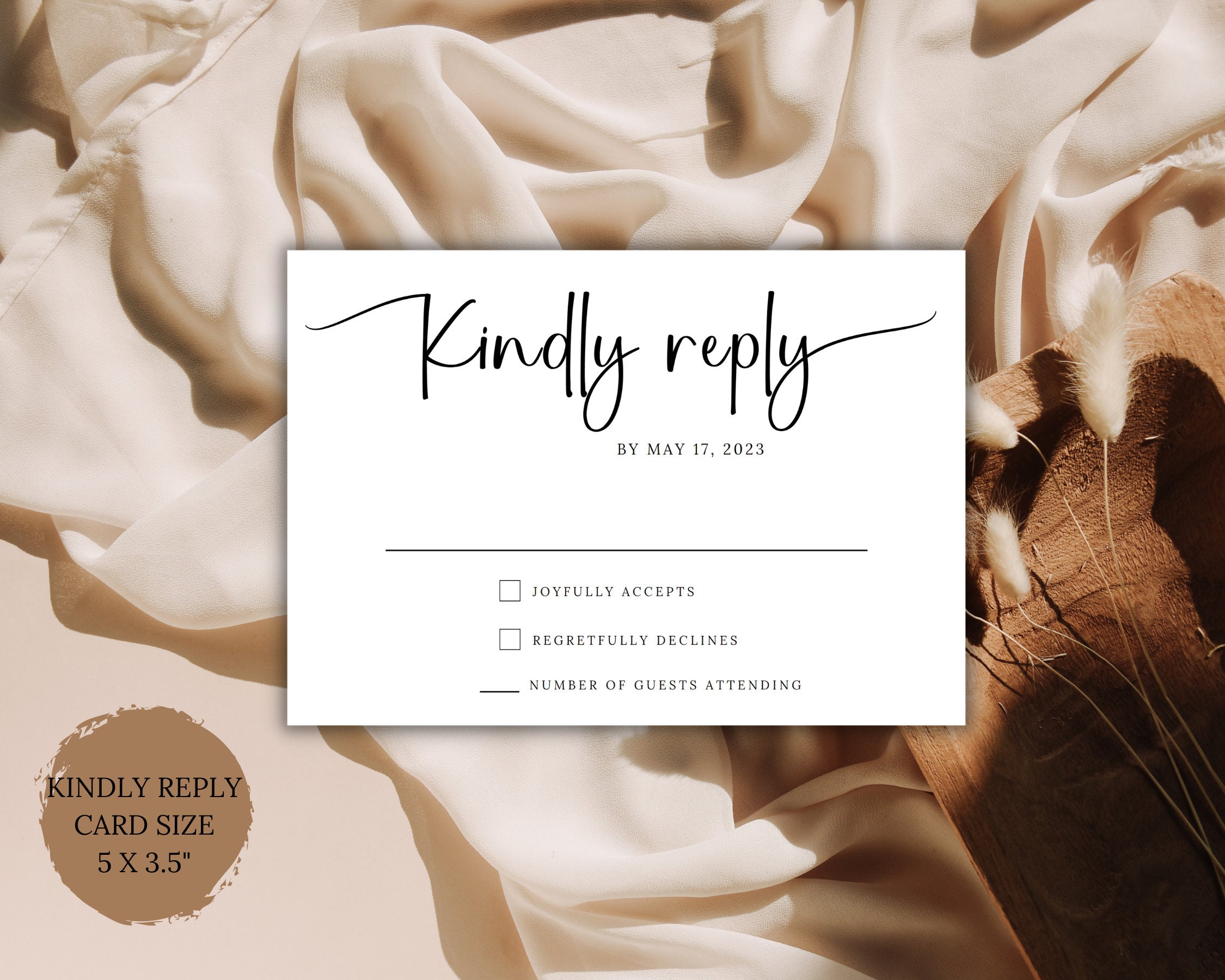 Minimalist Wedding Invitation Template Kindly Reply Card Template ...