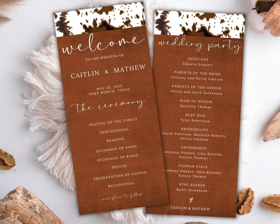 Western Wedding Program Template Digital Wedding Program Card Instant ...