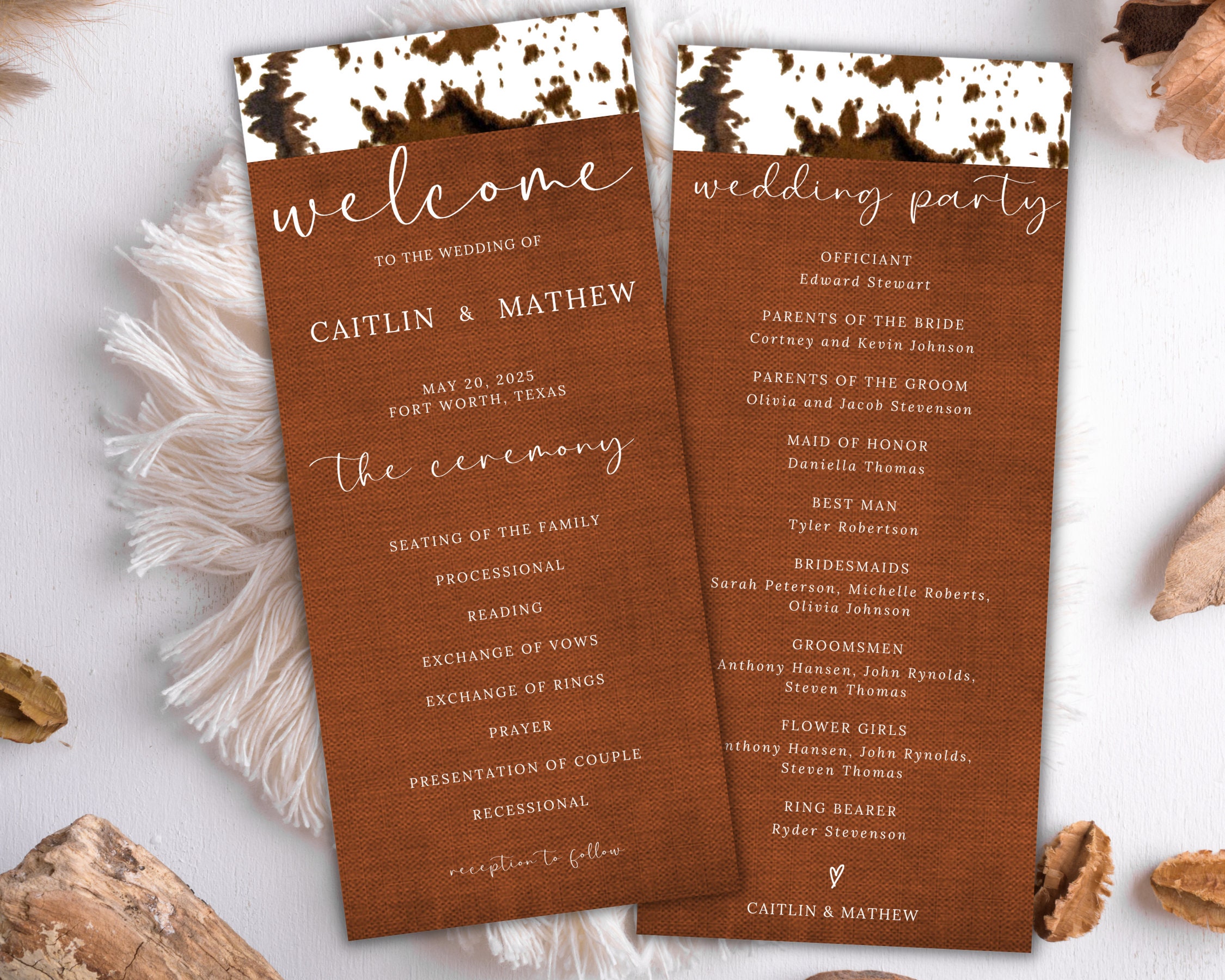 Western Wedding Program Template Digital Wedding Program Card Instant ...
