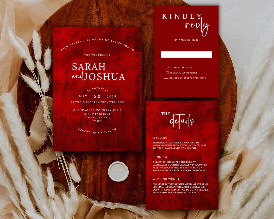 Red Wedding Invitation Template Includes Rsvp Card Red Wedding Details ...