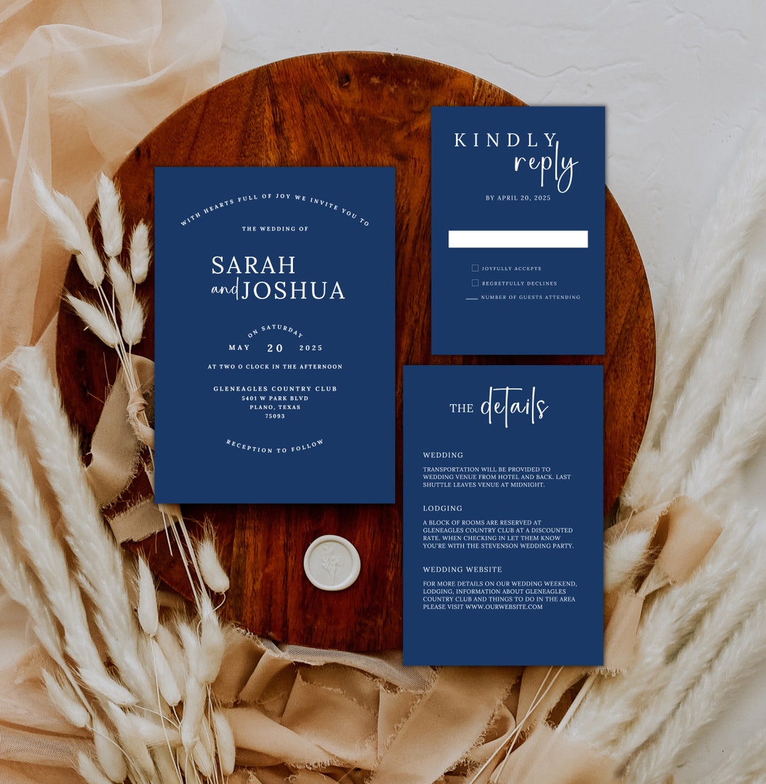 Blue Wedding Invitation Template Navy Blue Wedding Invites Modern ...