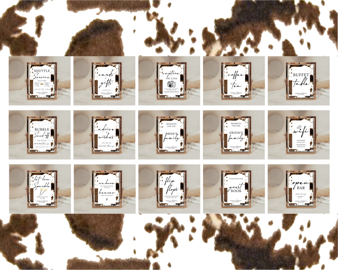 Western Wedding Table Sign Templates Rustic Wedding Decor Cowboy ...