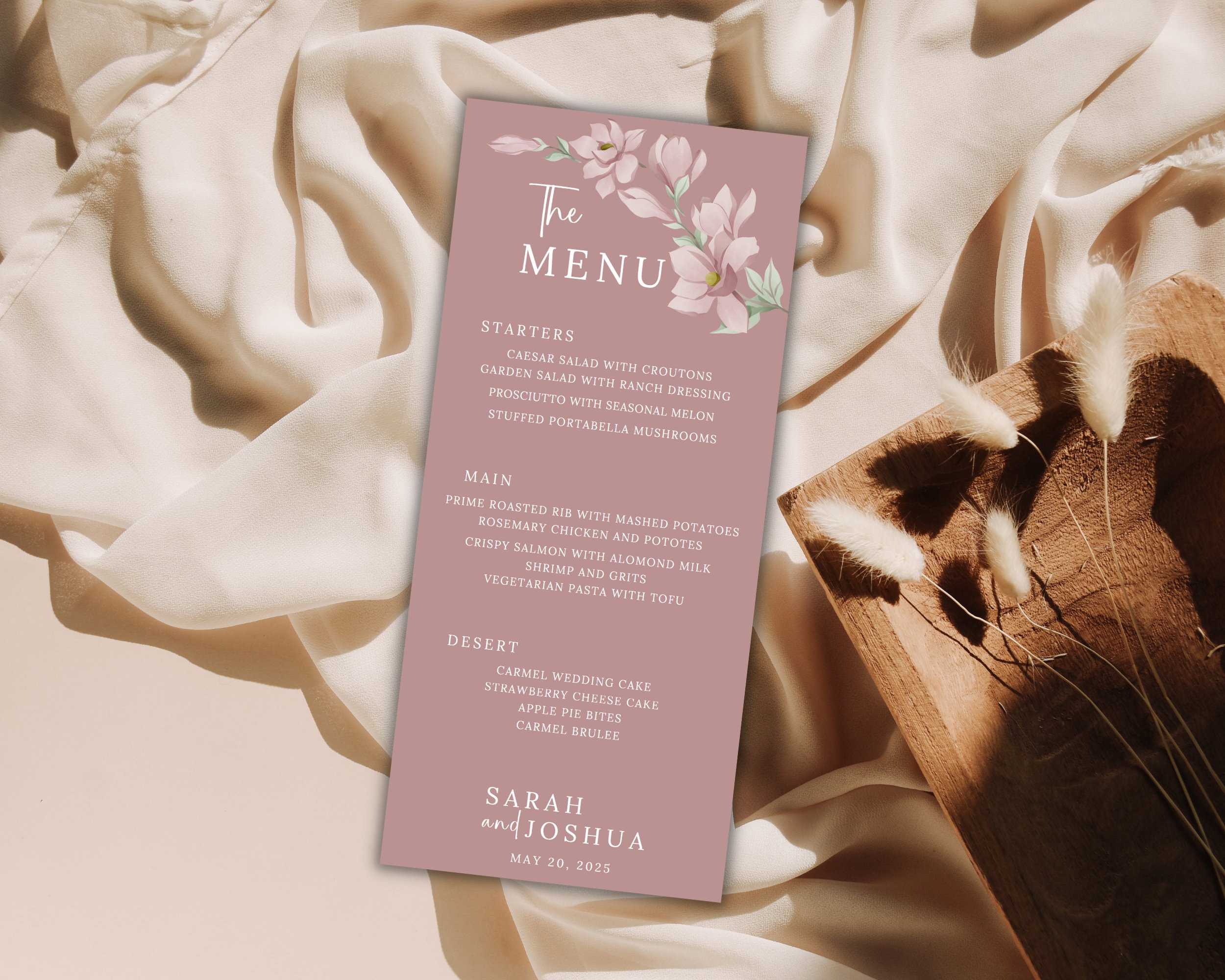 Pink Wedding Reception Menu Template Wedding Signs and Cards Dusty Pink ...