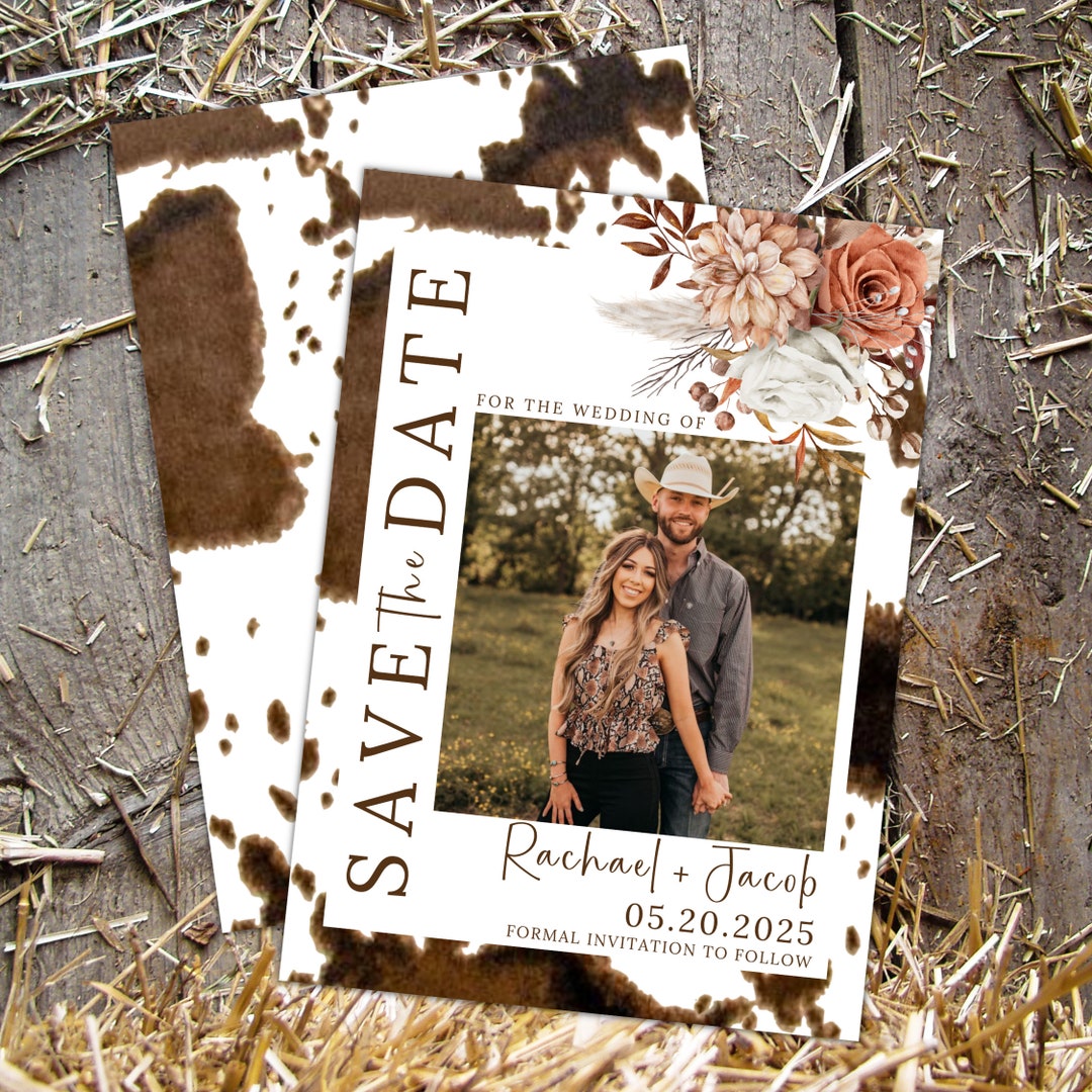 Western Wedding Save the Date Template Cowhide Wedding Stationary ...