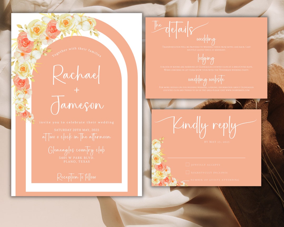Modern Floral Wedding Invitation Template Kindly Reply Card Details ...