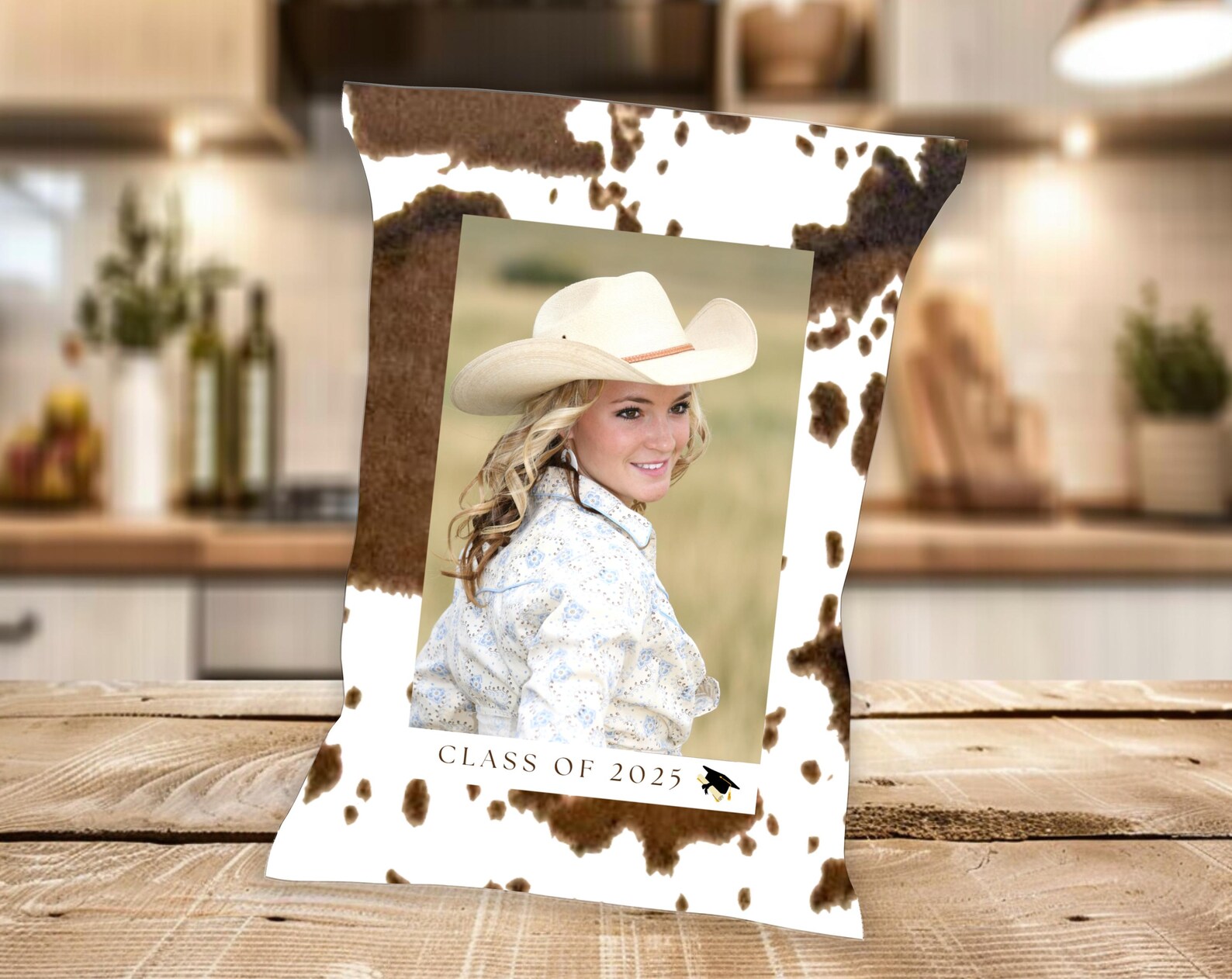 Western Graduation Chip Bag Cover Template Cowhide Print Graduation ...