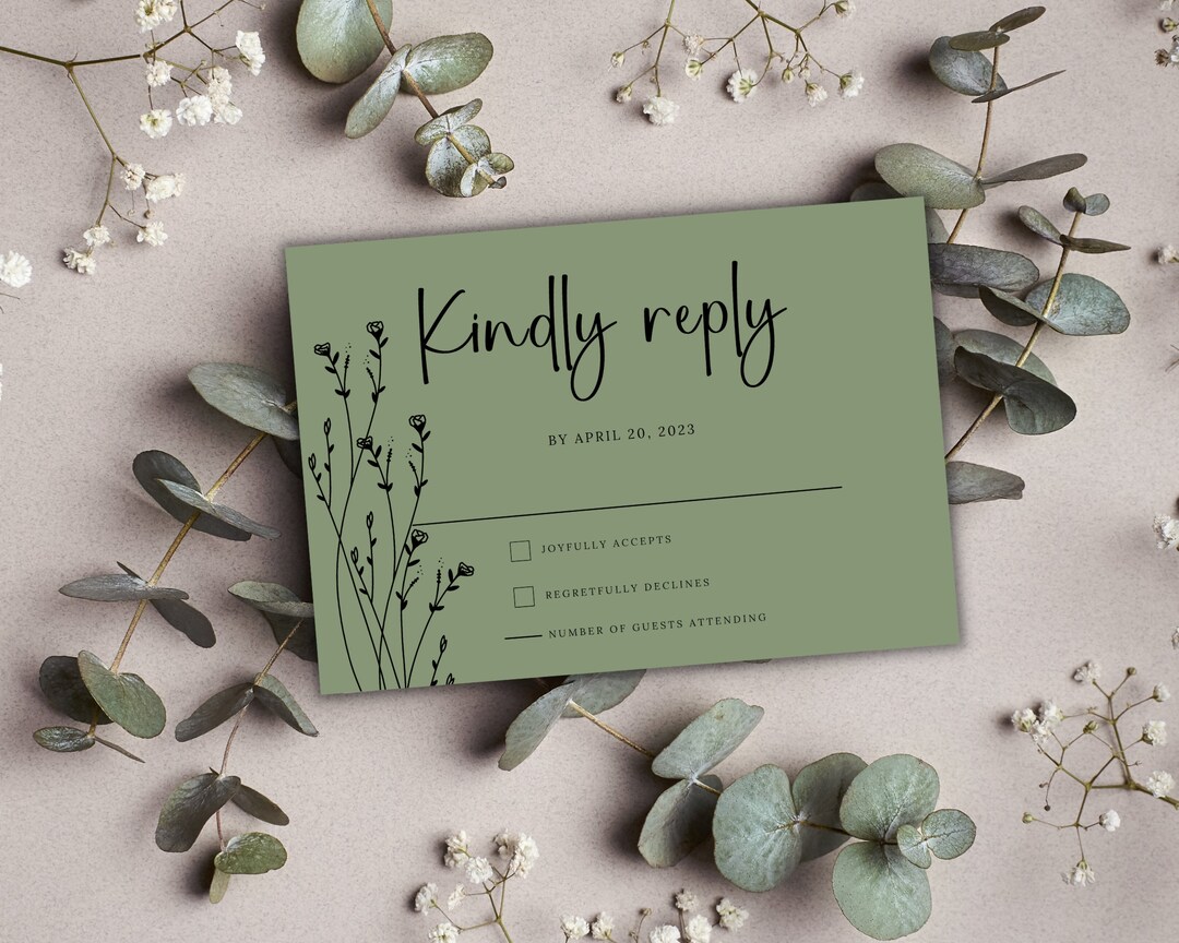 Green Rsvp Card Template Kindly Reply Card Digital Download Instant ...