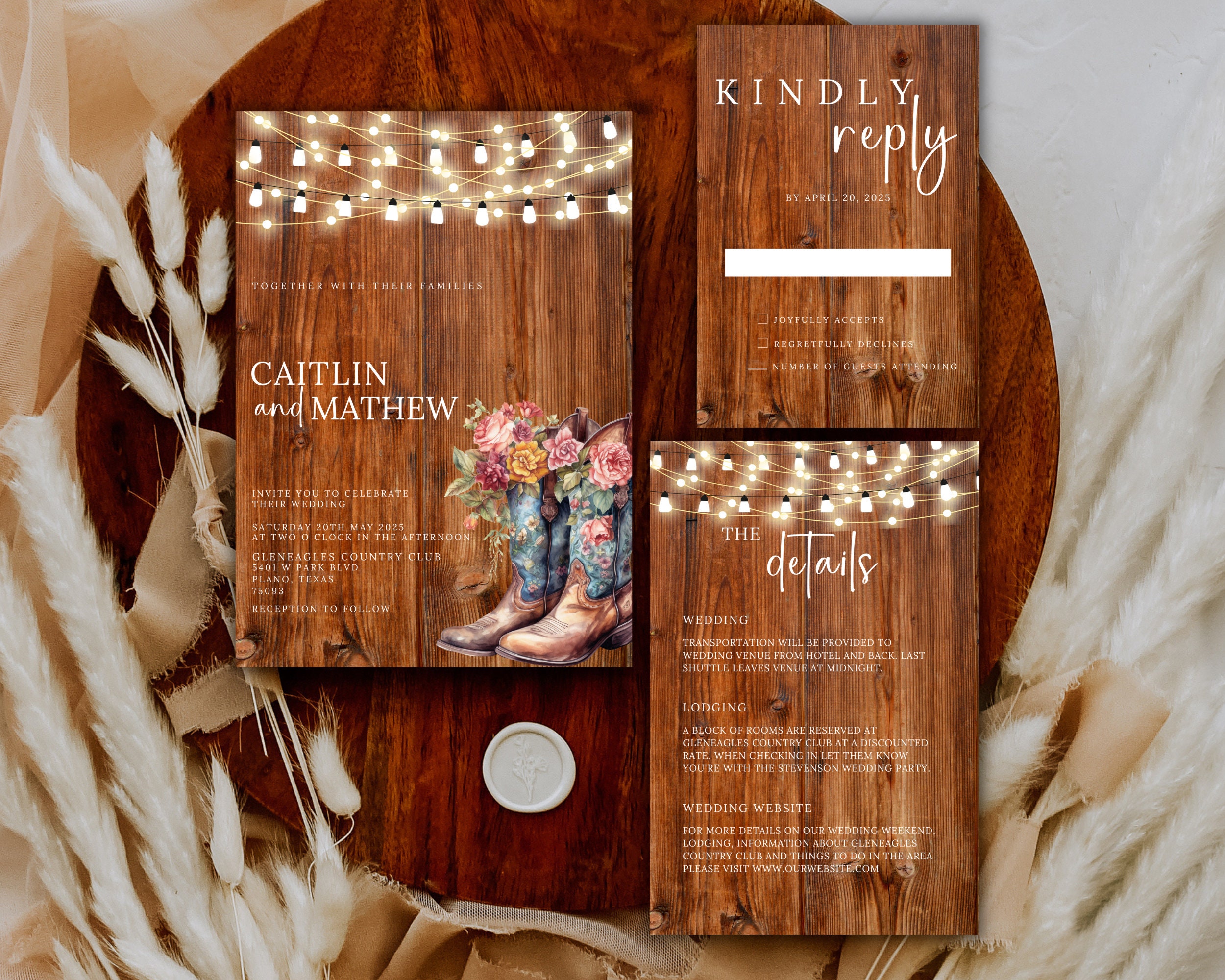 Western Wedding Invitation Template Cowboy Boot Wedding Invitation Set ...