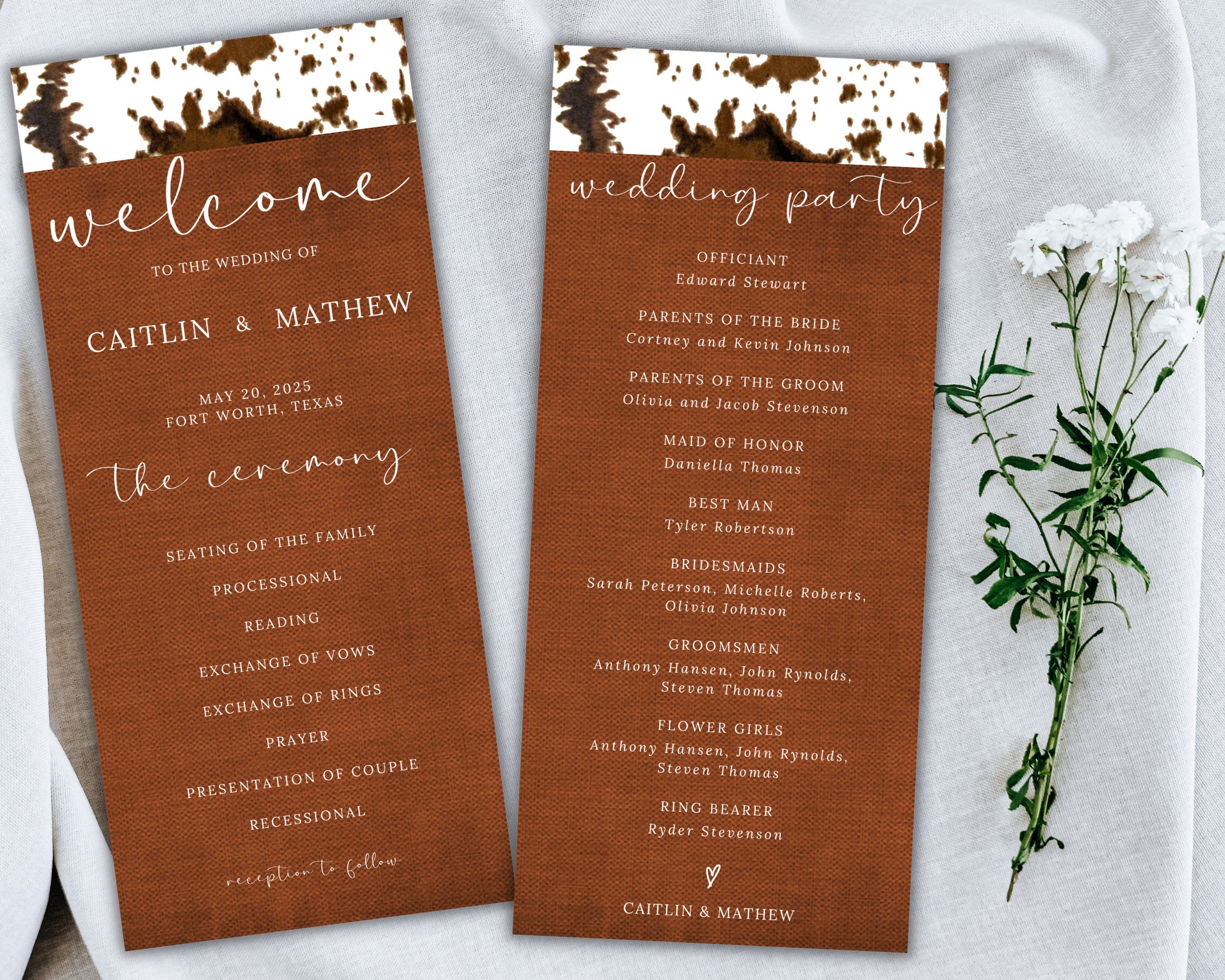 Western Wedding Program Template Digital Wedding Program Card Instant ...