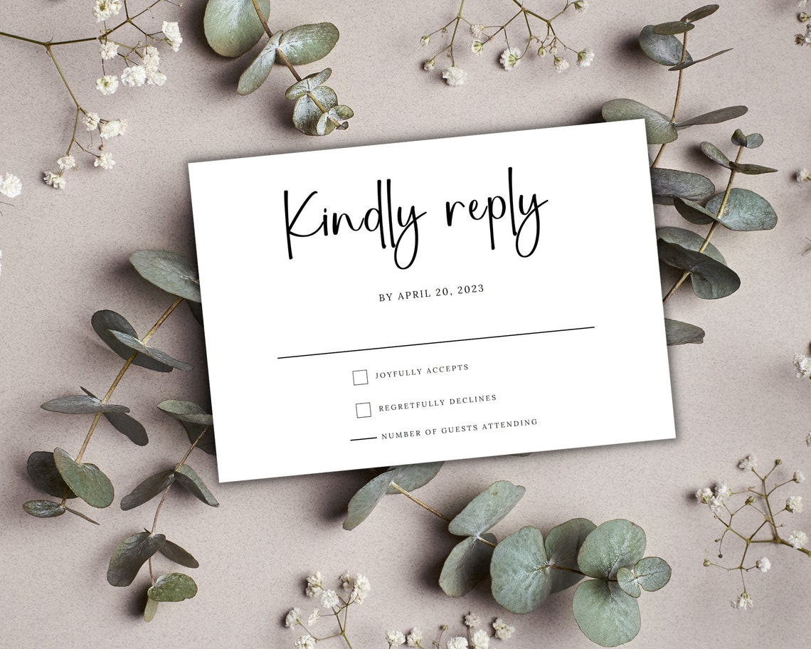 Kindly Reply Card Template Wedding Cards Instant Download Minimalist ...