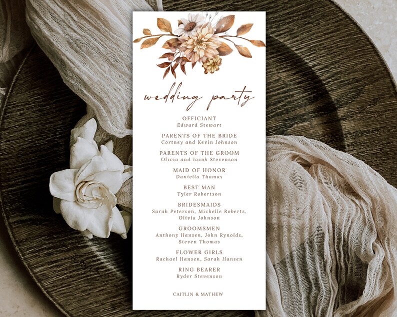 Floral Wedding Program Template Fall Flowers Wedding Program - Etsy