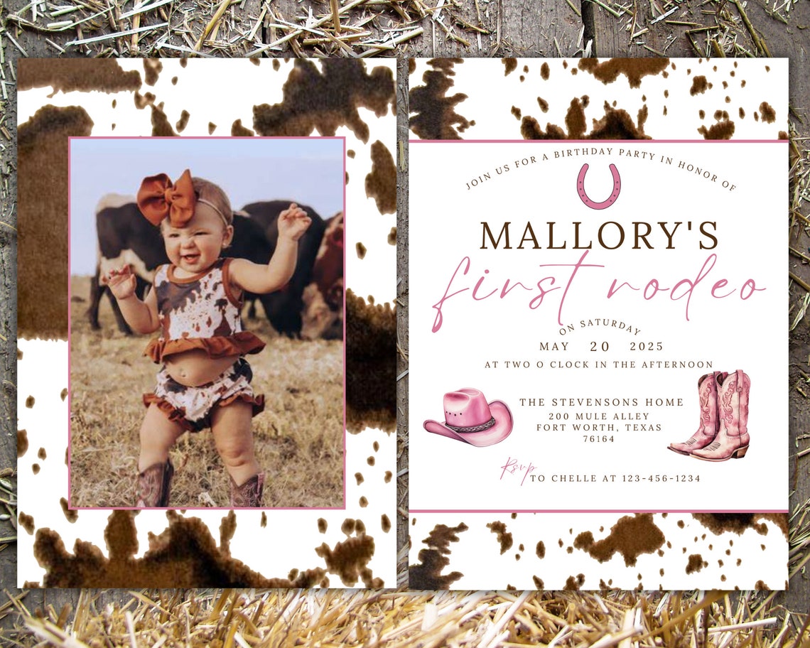 First Rodeo Party Invitation Template Cowgirl First Birthday Party ...