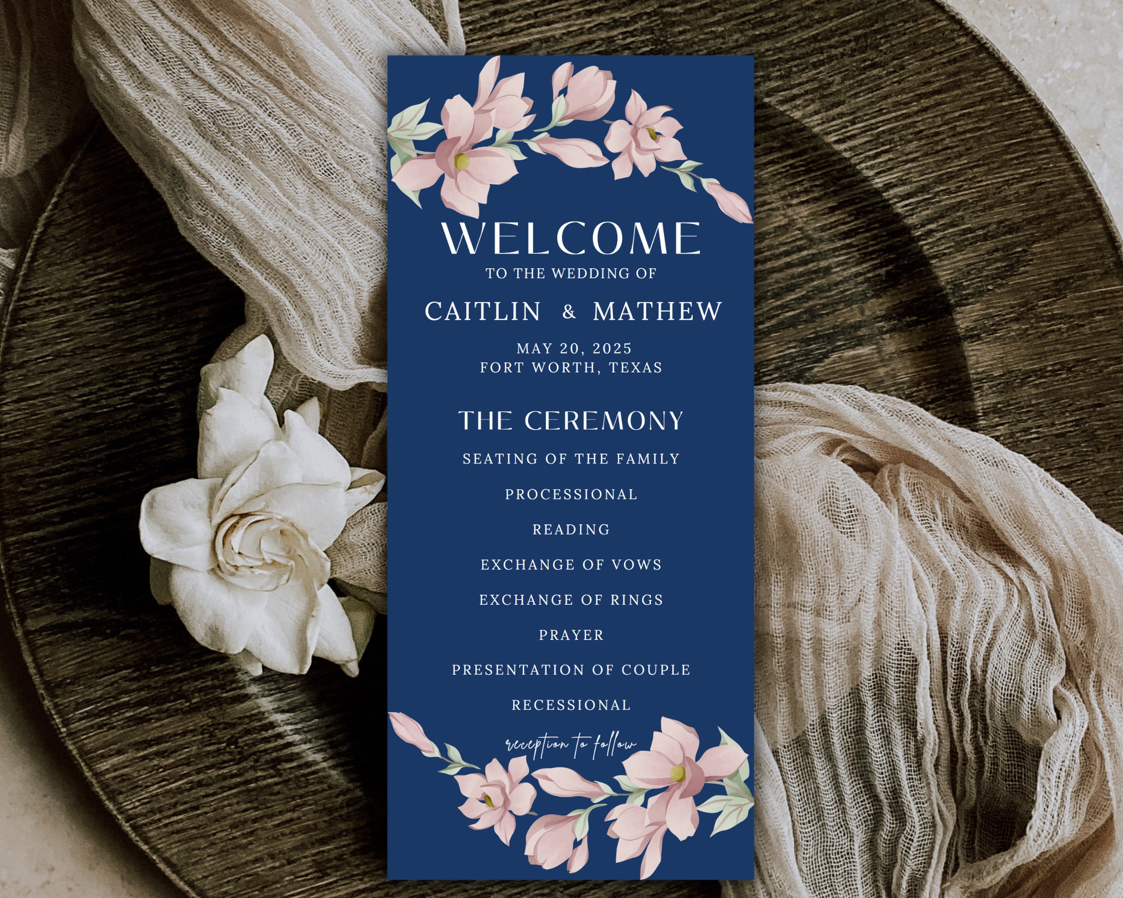 Navy Blue Wedding Program Wedding Ceremony Program Template - Etsy