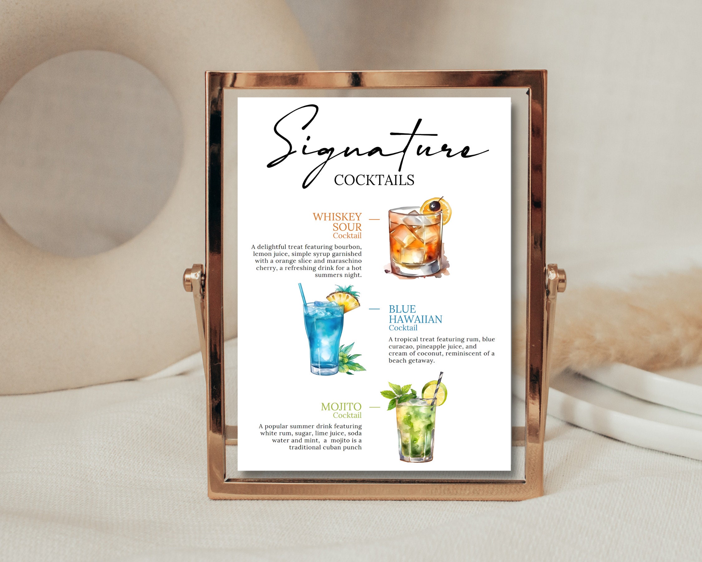 Signature Drink Sign Bar Menu Template Minimalist Printable Bar Sign ...