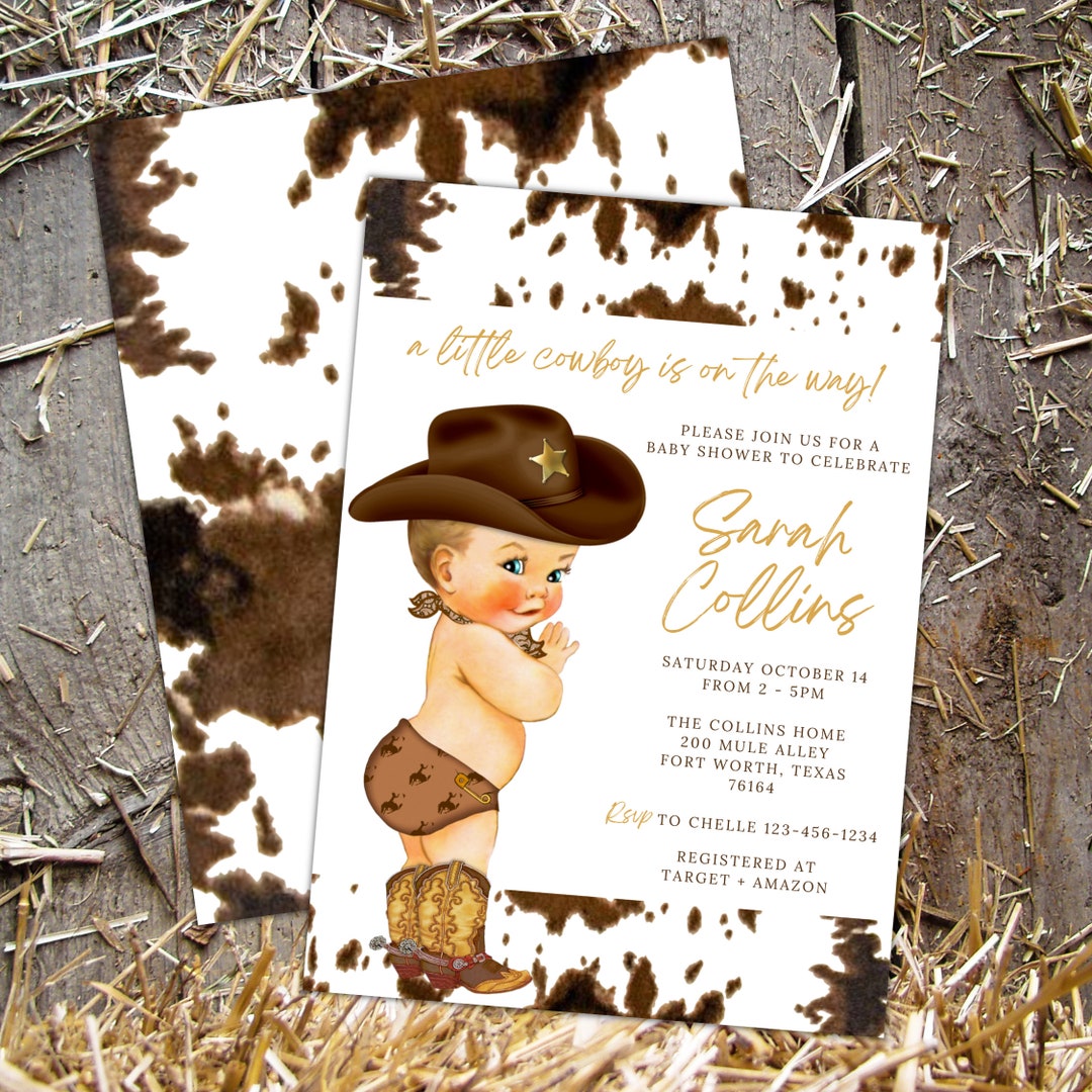 A Cowboy Baby Shower Invitation Set a Little Cowboy is on the Way ...