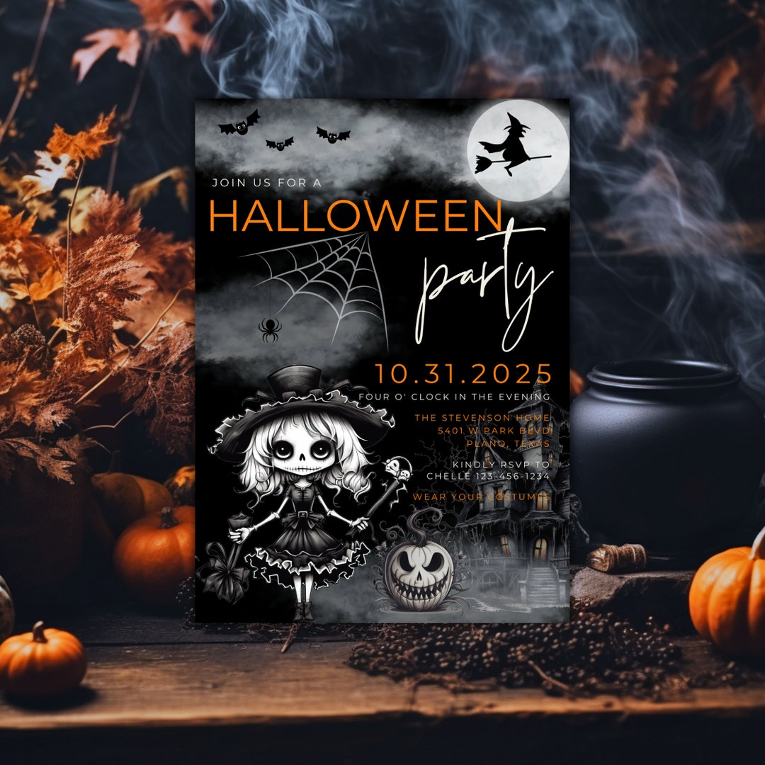 Goth Halloween Party Invitation Template Goth Girl Party Invites ...