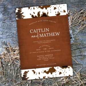 Country Western Wedding Invitation Template Cowhide Wedding Invitation ...