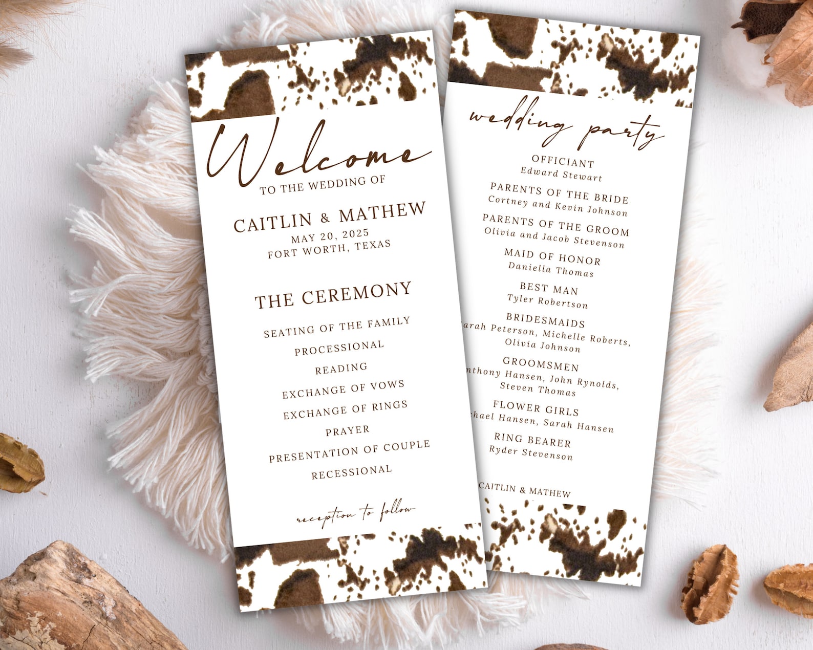 Western Wedding Program Template Cowhide Wedding Decor Country Western ...
