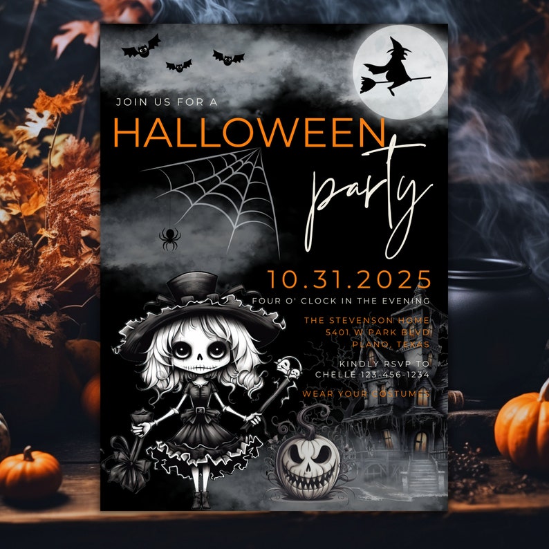 Goth Halloween Party Invitation Template Goth Girl Party - Etsy