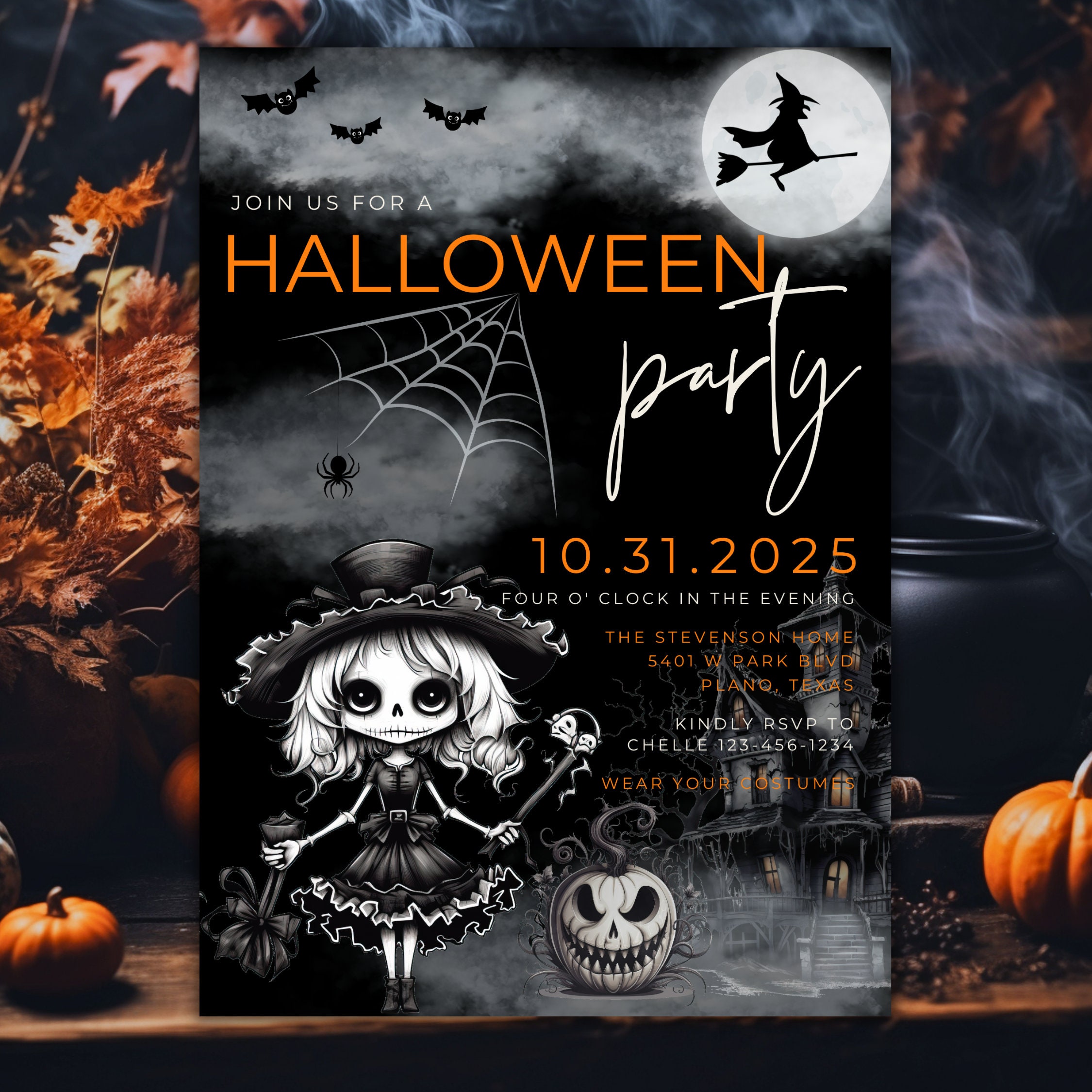 Goth Halloween Party Invitation Template Goth Girl Party Invites ...