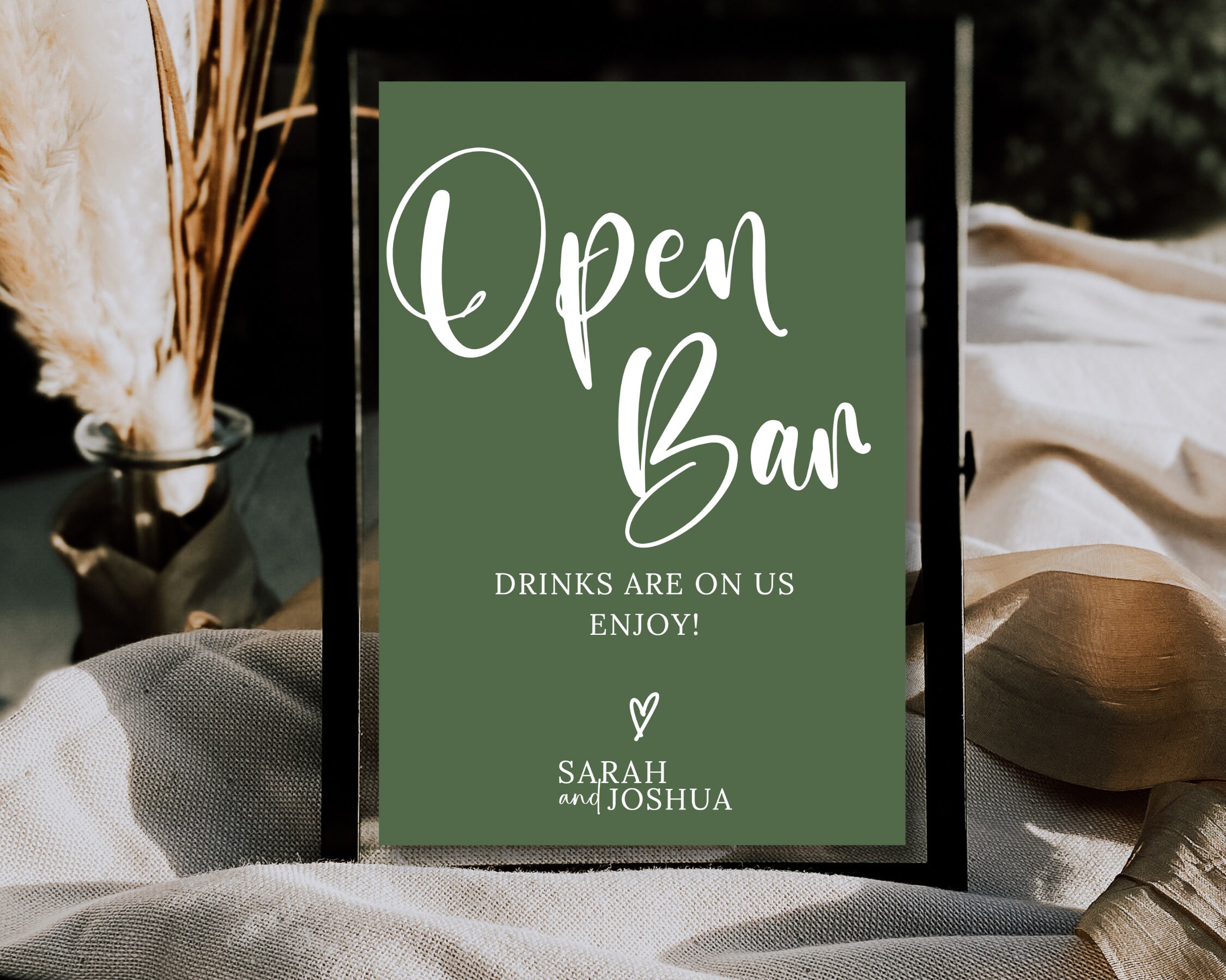 Sage Green Wedding Signs Open Bar Sign Template 5x7 Wedding Reception ...