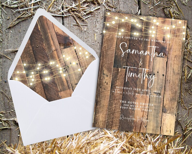 Western Wedding Envelope Liner Template Barnwood Wedding Stationary ...