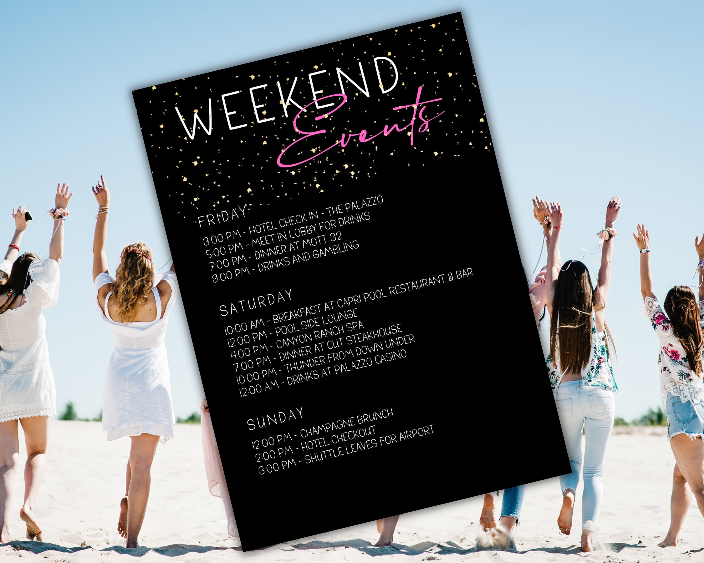 Bachelorette Girls Weekend Invitation Template Black and Pink - Etsy