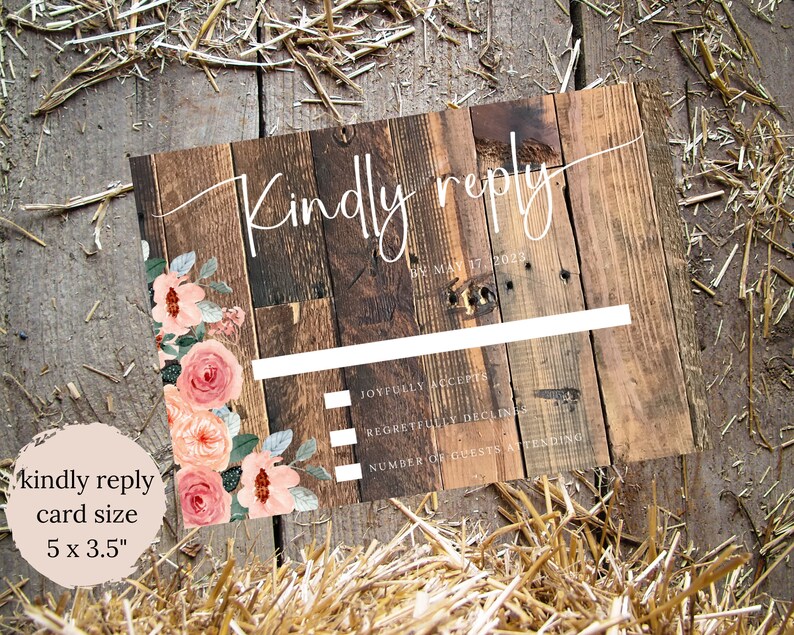 Country Western Wedding Invitation Template Kindly Reply Card Rustic ...