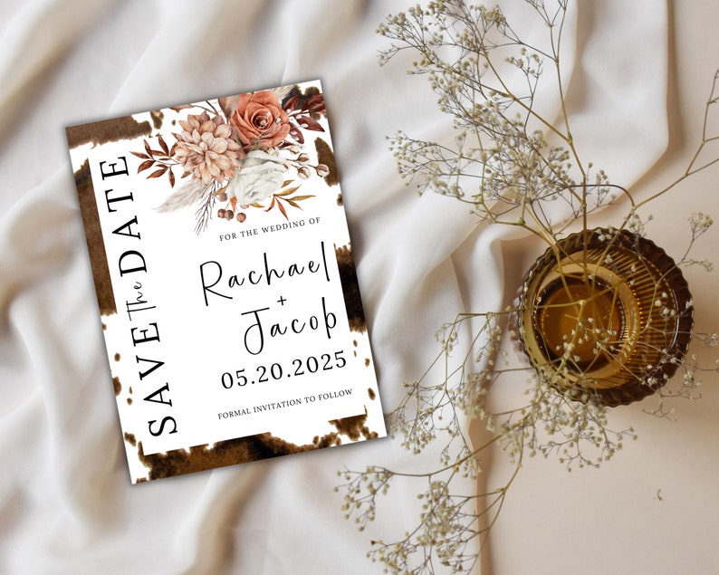 Western Wedding Save the Date Template Cowhide Wedding Stationary ...