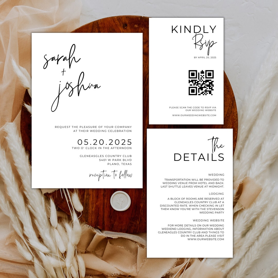 Minimal Wedding Invite Suite, Modern Invite, Simple Editable Invite ...