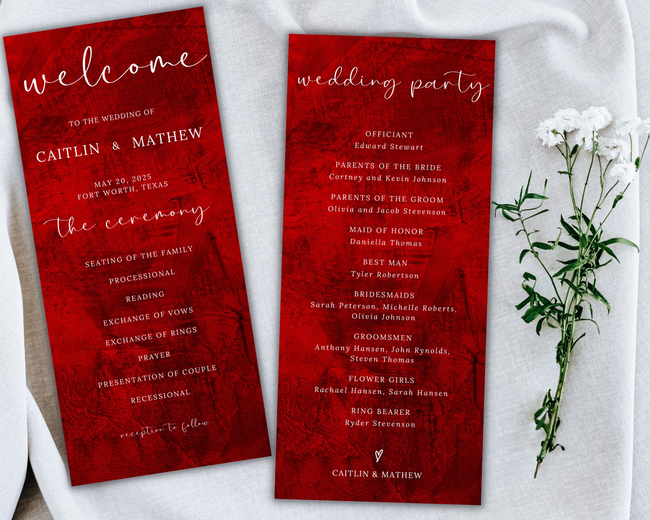 Red Wedding Program Card Template Red Wedding Decor Instant Printable ...