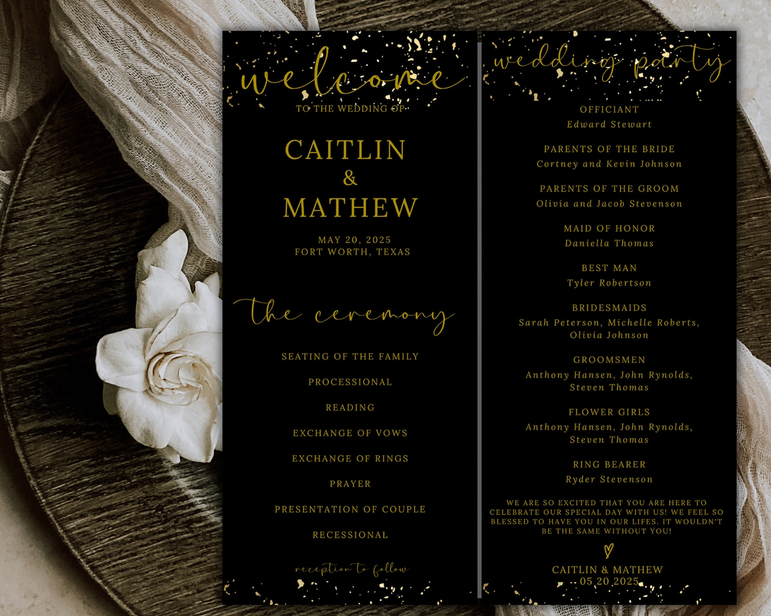 Black and Gold Wedding Program Template Printable Wedding Ceremony Program Diy Wedding Editable ...