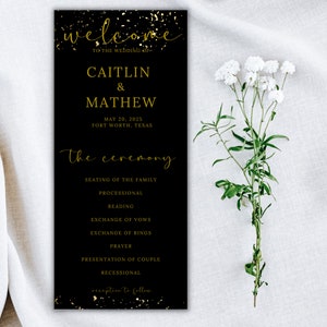 Black and Gold Wedding Program Template Printable Wedding Ceremony ...