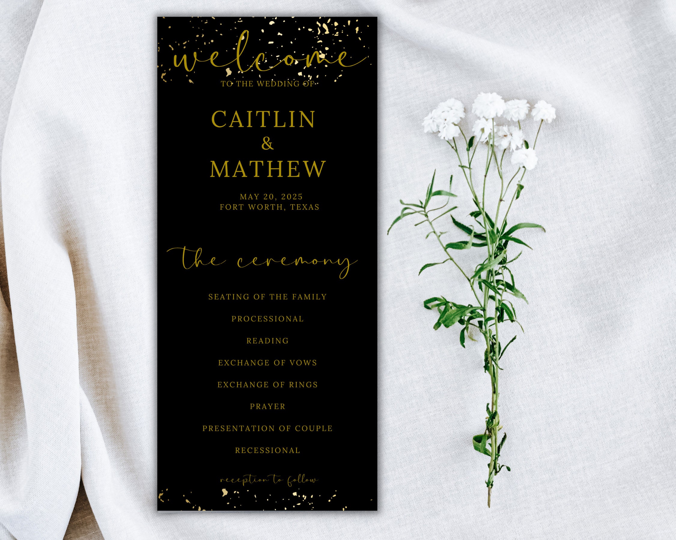 Black and Gold Wedding Program Template Printable Wedding Ceremony ...