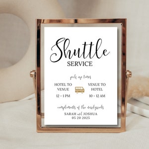 Shuttle Service Sign Template Wedding Reception Shuttle Sign Wedding ...