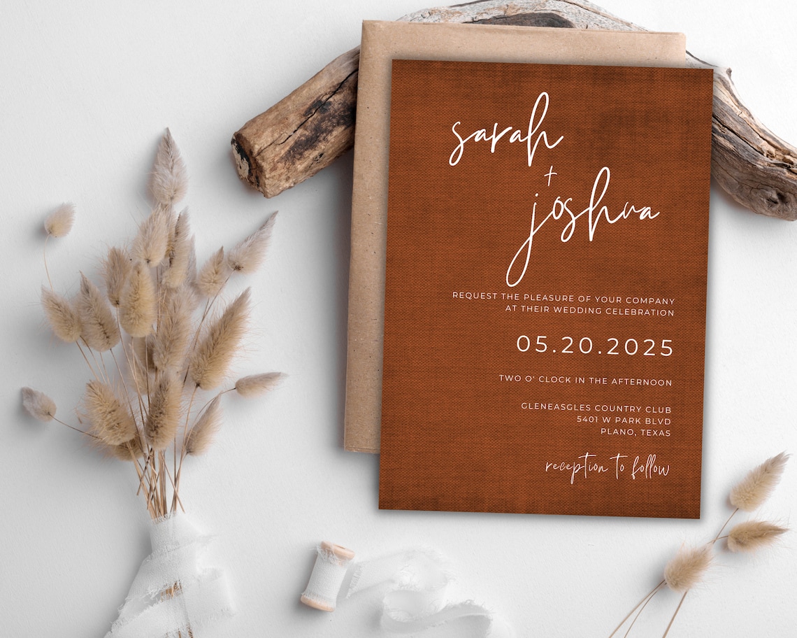 Terracotta Wedding Invitation Template Rustic Wedding - Etsy