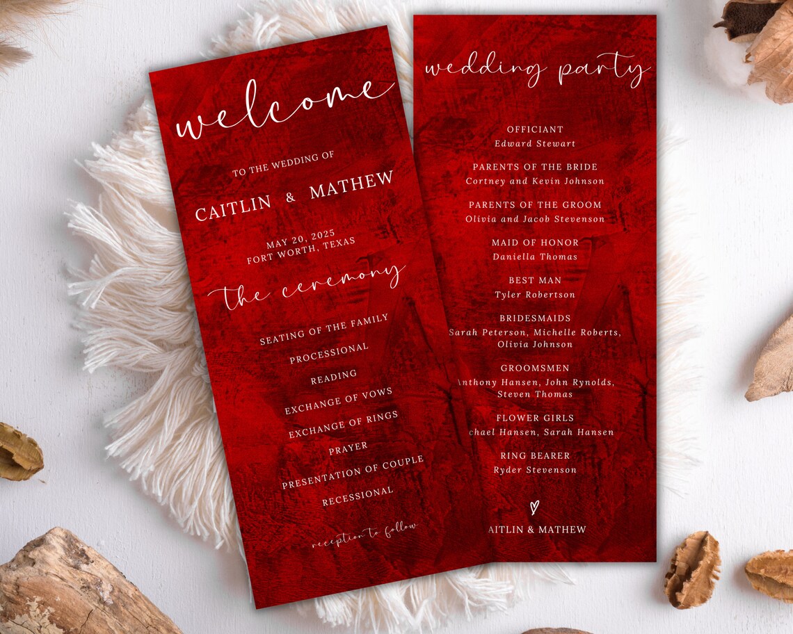 Red Wedding Program Card Template Red Wedding Decor Instant Printable ...