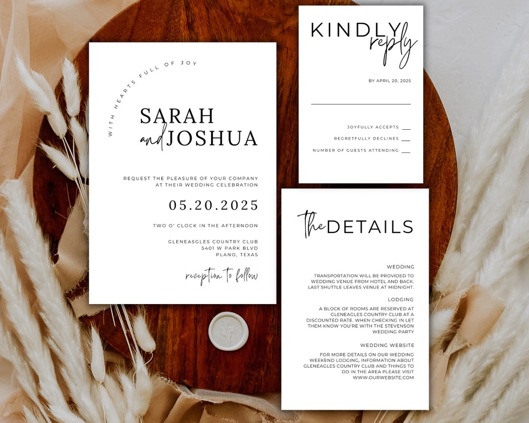 Modern Wedding Invitation Template Minimalist Wedding Stationery ...