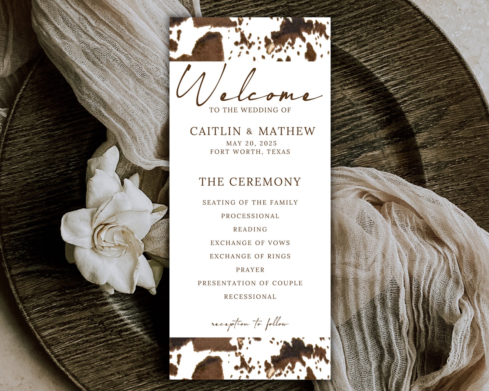 Western Wedding Program Template Cowhide Wedding Decor Country Western ...