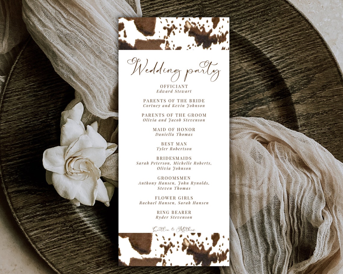 Western Wedding Program Template Cowhide Wedding Decor Country Western ...
