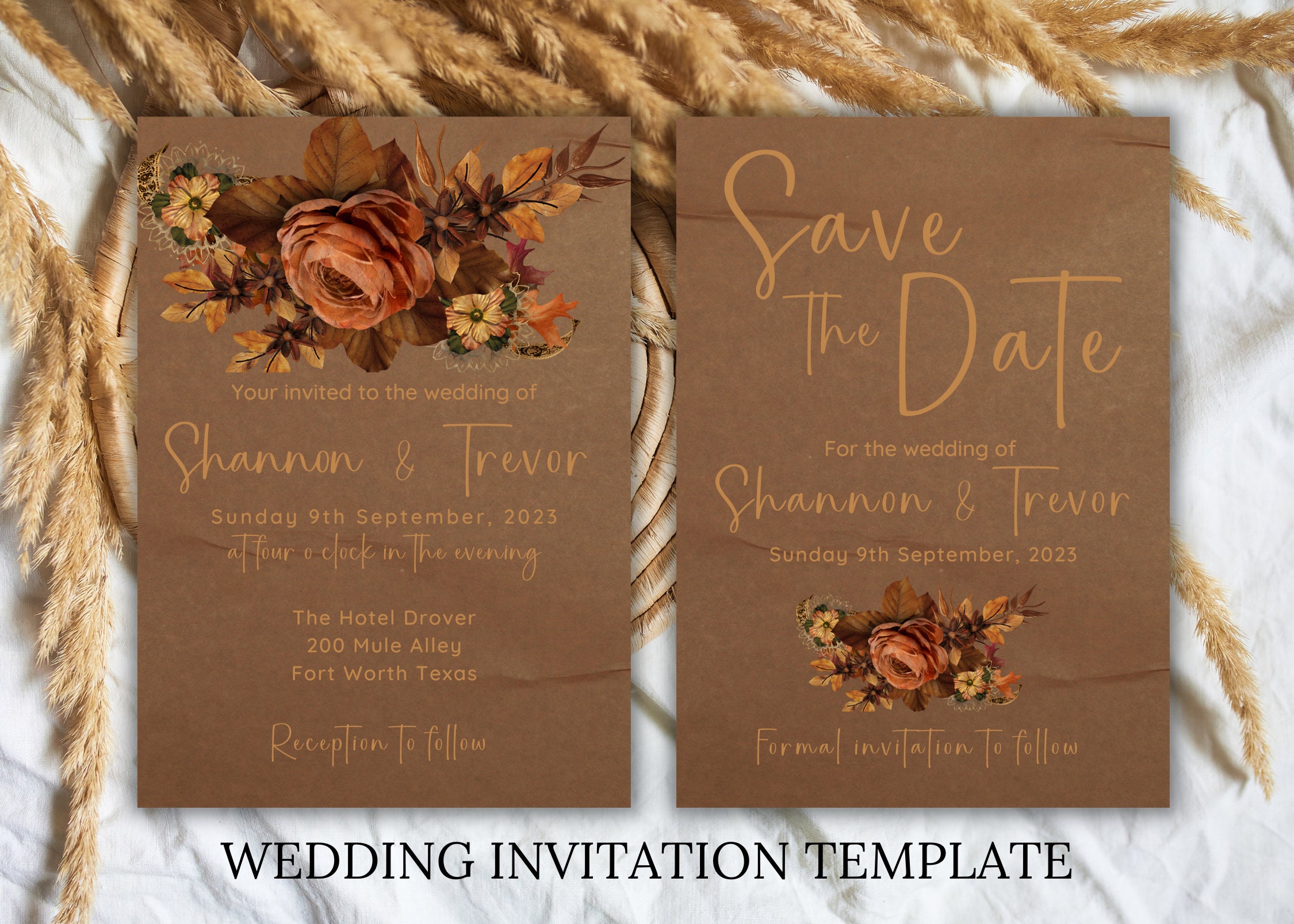 Wedding Invitation Fall Flower Template Instant Download Editable ...