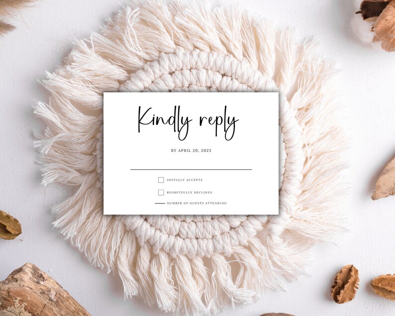Kindly Reply Card Template Wedding Cards Instant Download Minimalist ...