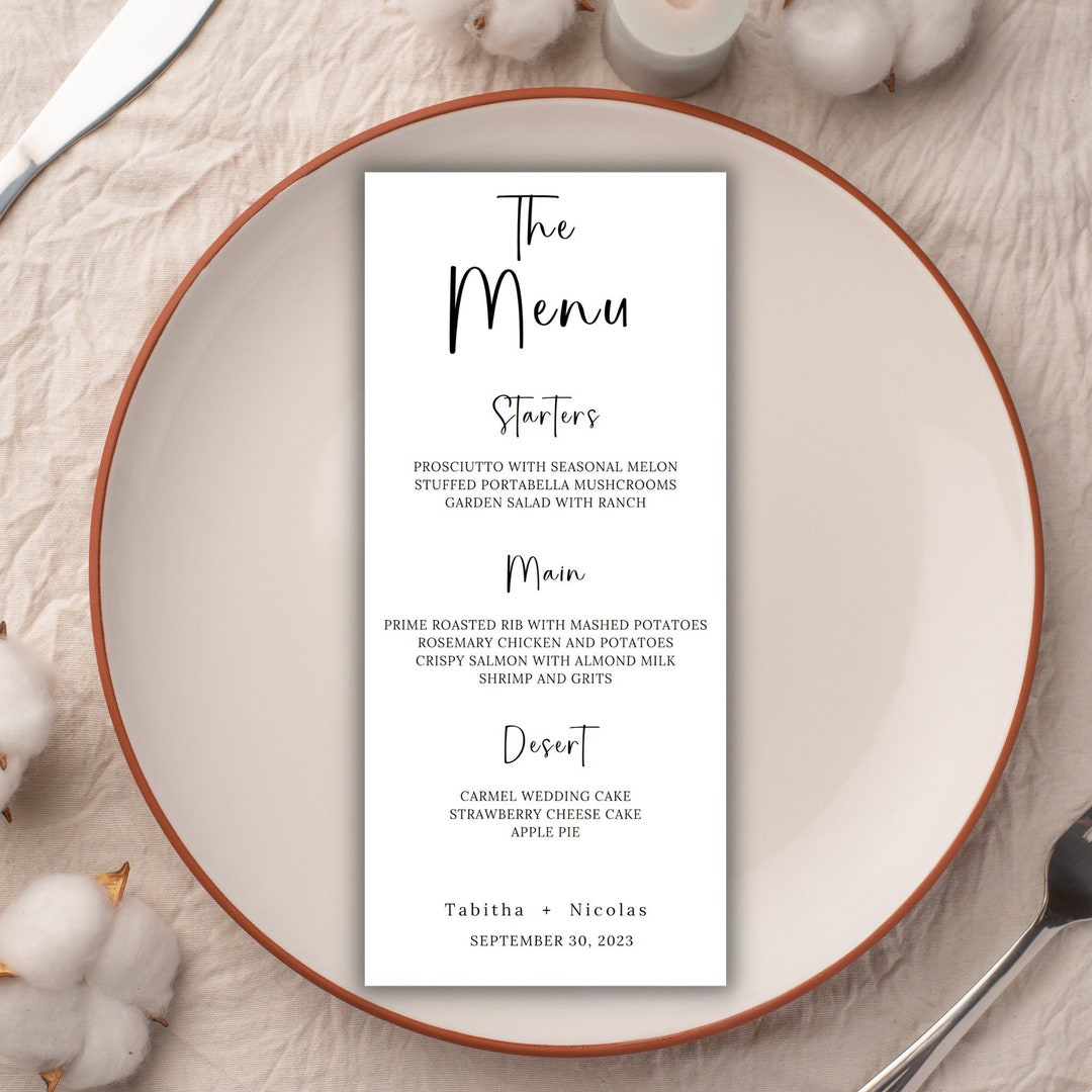 Wedding Dinner Menu Reception Table Decor Wedding Food for Wedding Menu ...