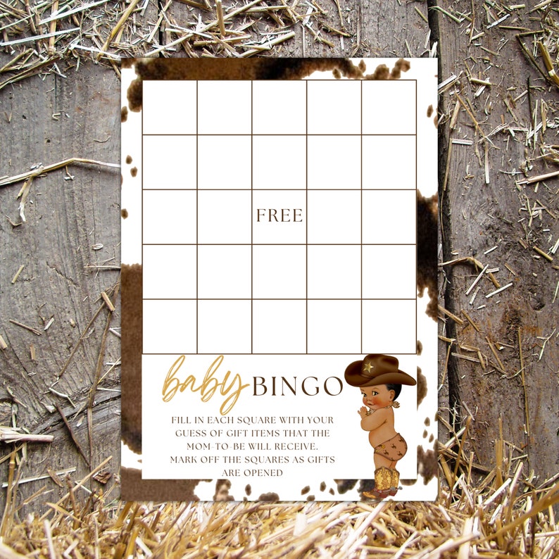 A Little Cowboy is on the Way Bingo Game Template Western Baby Shower ...