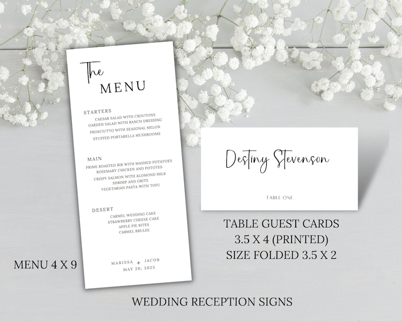 Wedding Reception Menu Template Printable Wedding Signs Name - Etsy