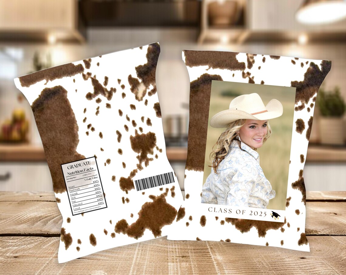 Western Graduation Chip Bag Cover Template Cowhide Print Graduation ...